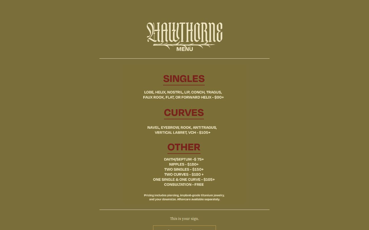 Hawthorne Menu